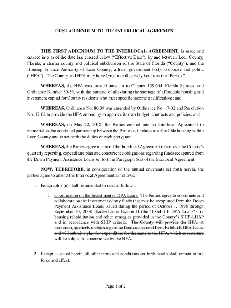 Fillable Online cms leoncountyfl 50+ SAMPLE Addendum to Agreement ...