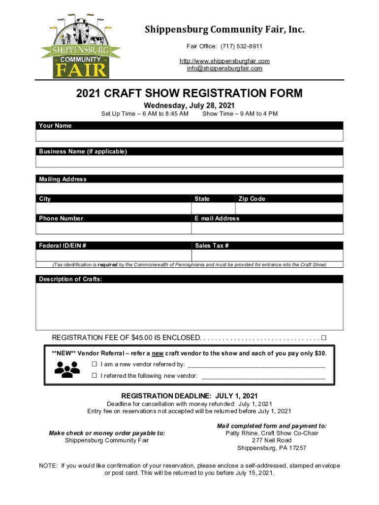 Fillable Online Craft Show Registration Form Fax Email Print - pdfFiller
