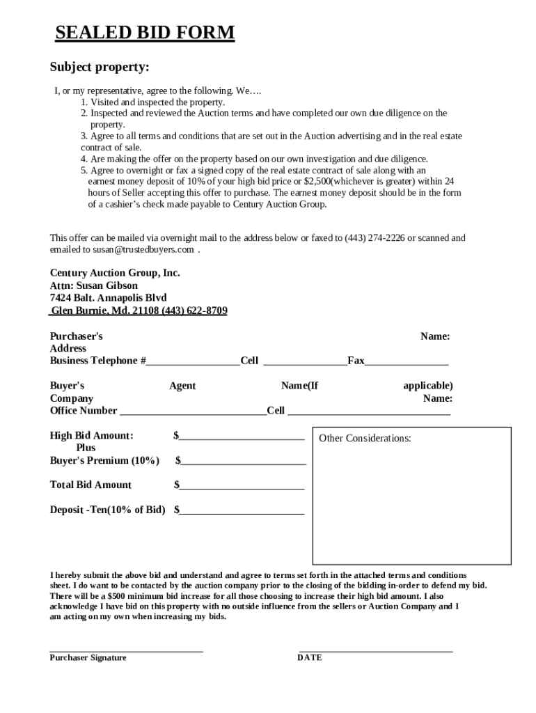 Generic Sealed Bid -2 Doc Template | pdfFiller