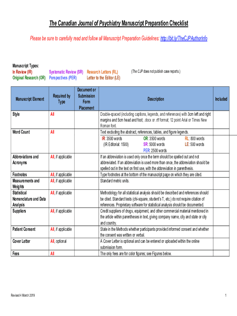 Fillable Online The Canadian Journal of Psychiatry Manuscript ...