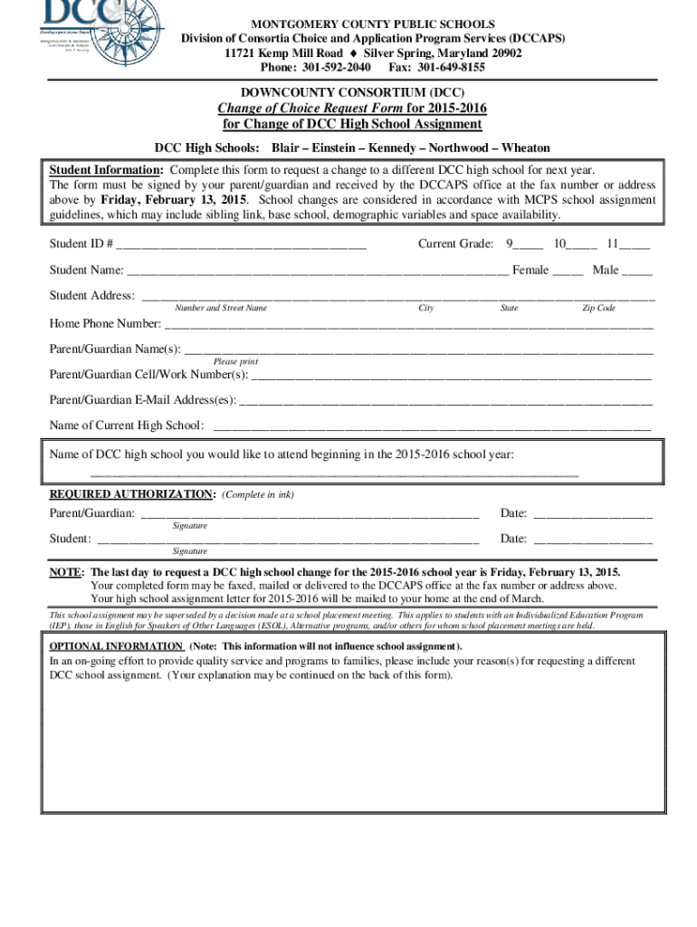 Fillable Online NORTHEAST CONSORTIUM (NEC) Change of Choice Request ...