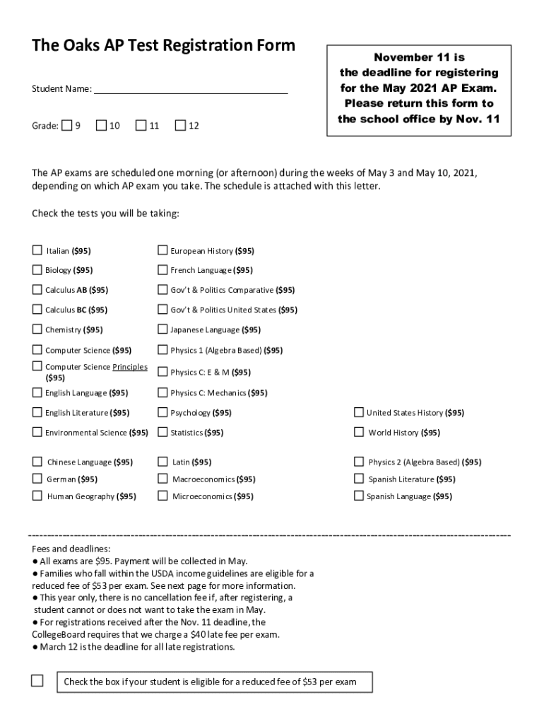 Fillable Online 2010 AP Test Registration Form Fax Email Print - pdfFiller