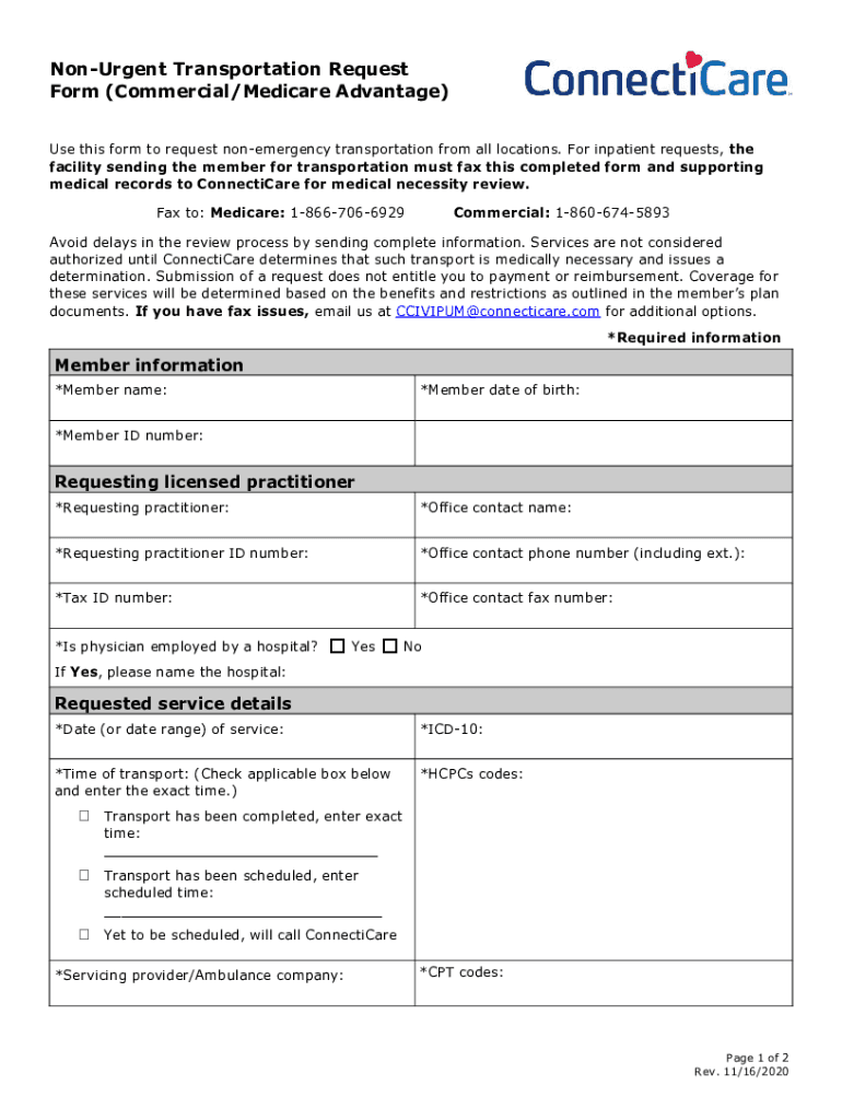 Fillable Online Non-urgent transportation request form. Request non ...