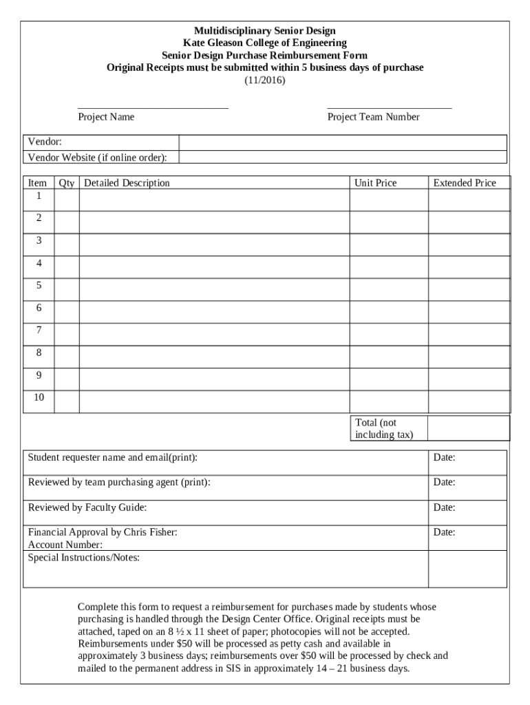 Senior Design Purchase Reimbursement - edge rit Doc Template | pdfFiller