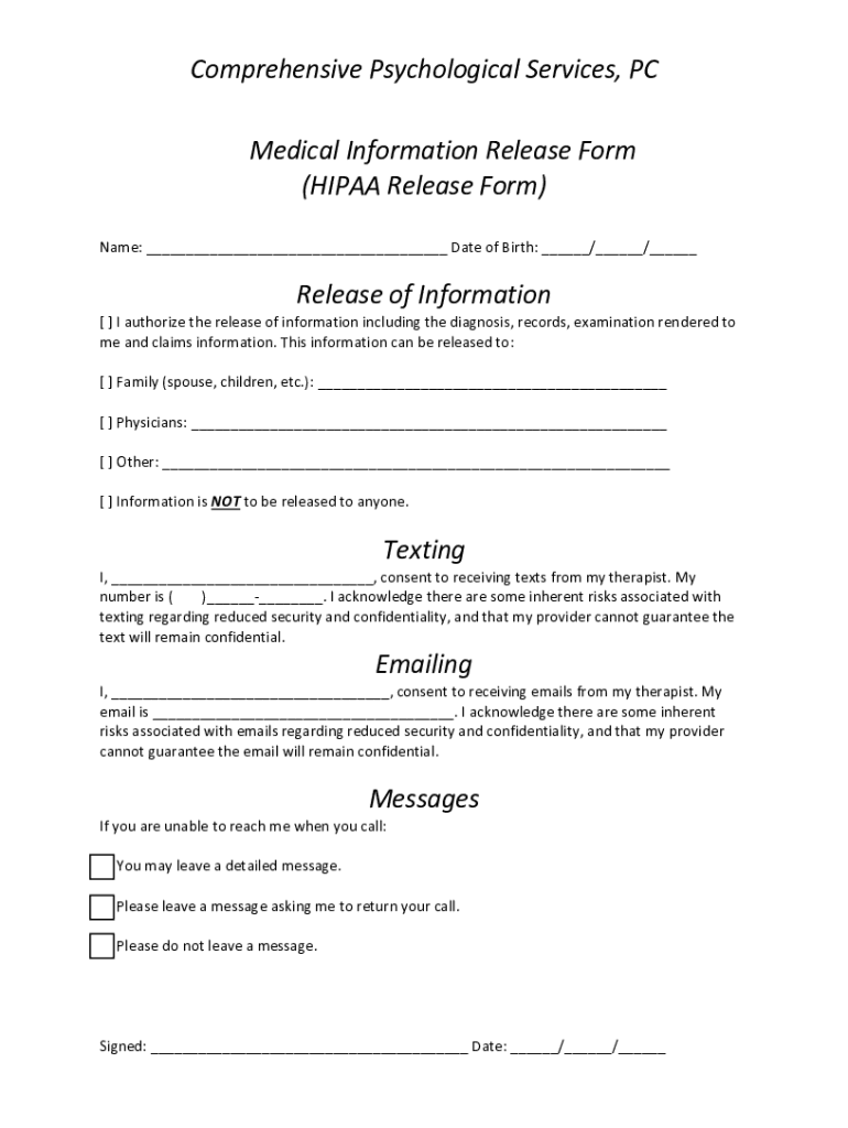 Fillable Online Authorization for Release of Health Information ...
