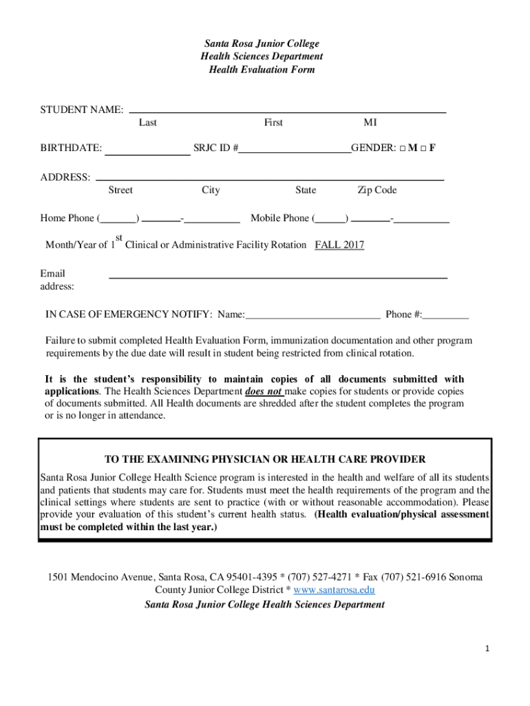 Fillable Online radtech santarosa SRJC ID # Fax Email Print - pdfFiller