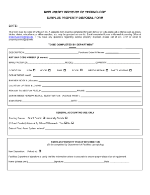 Fillable Online SURPLUSPROPERTYDISPOSAL FORM Fax Email Print - pdfFiller