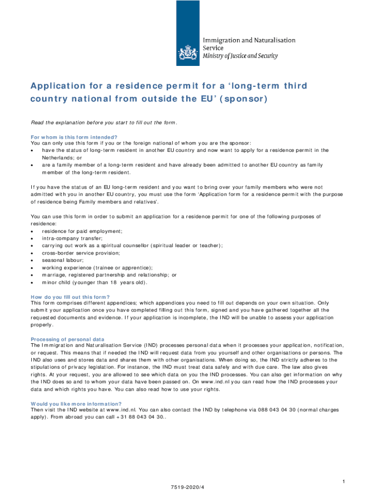 Fillable Online Application for a residence permit for a long-term ...