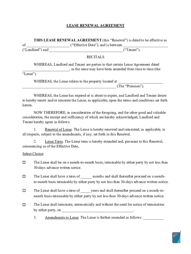 Fillable Online Lease Renewal Agreement Form. Lease Renewal Agreement ...