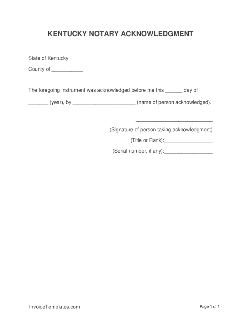 Fillable Online Kentucky Notary Acknowledgment Certificate Wording ...