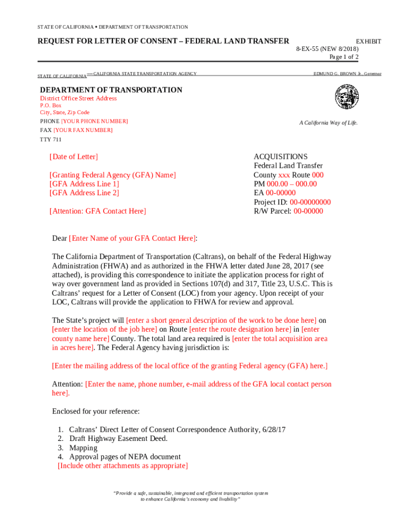REQUEST FOR LETTER OF CONSENTFEDERAL LAND TRANSFER. Department ...