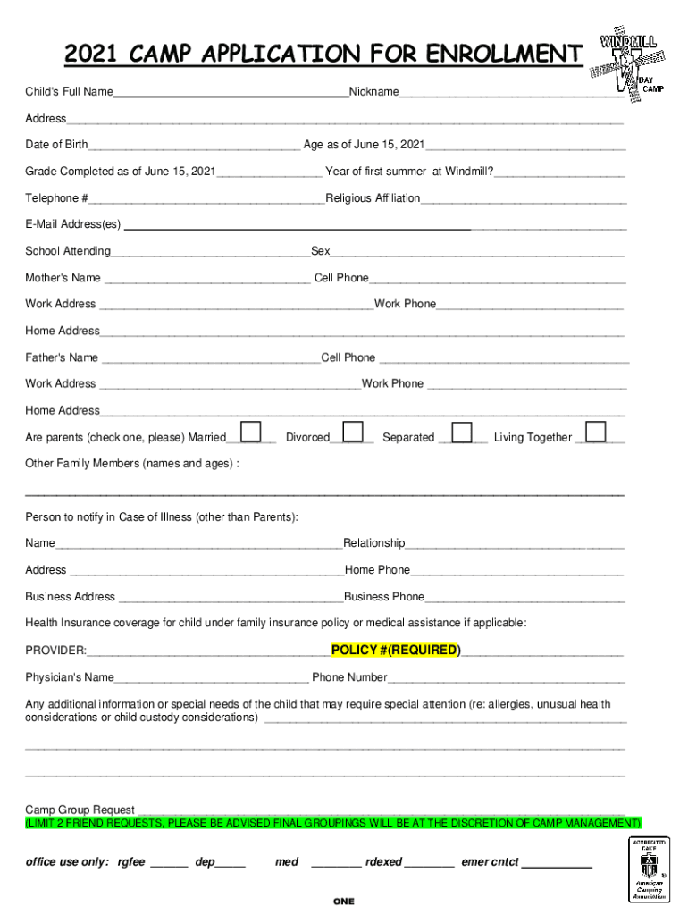 Fillable Online 2021 Camp Riverside Registration Form Fax Email Print ...