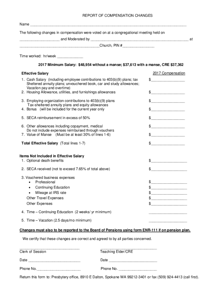 Fillable Online 2018-2019 CLERGY COMPENSATION DEVELOPMENT WORKSHEET Fax ...