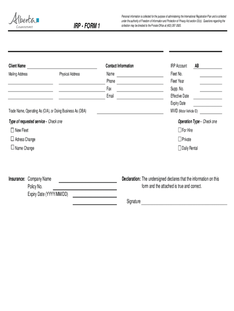 Fillable Online IRP - Form 1. IRP - Form 1 Fax Email Print - pdfFiller