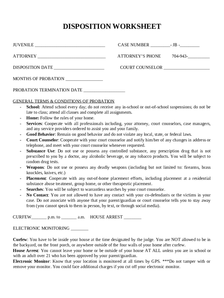 DISPOSITION WORKSHEET Doc Template | pdfFiller