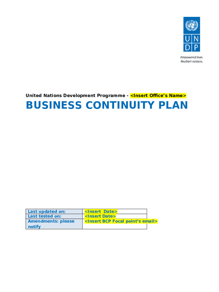 Template - Business Continuity Plan - popp undp Doc Template | pdfFiller