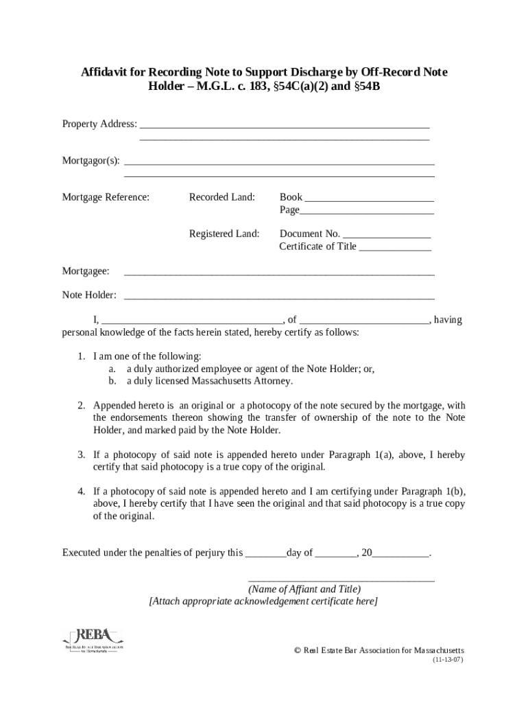 Affidavit for Recording Note to Support Discharge by Off ... Doc ...