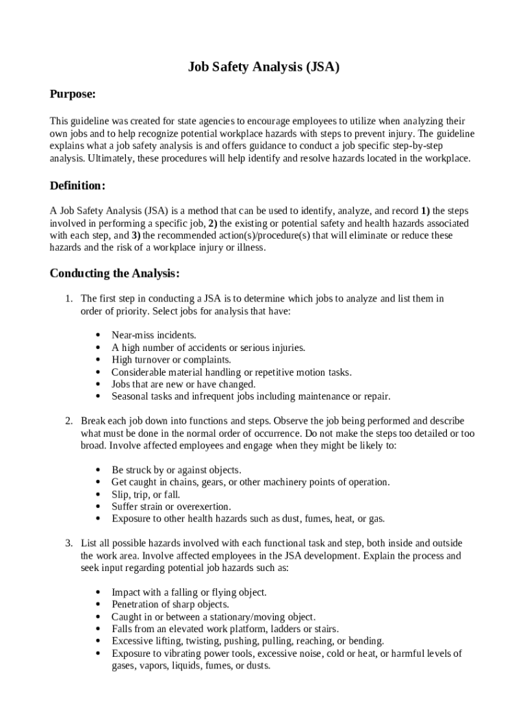 Job Safety Analysis (JSA) Purpose - Wisconsin Department of ... Doc ...