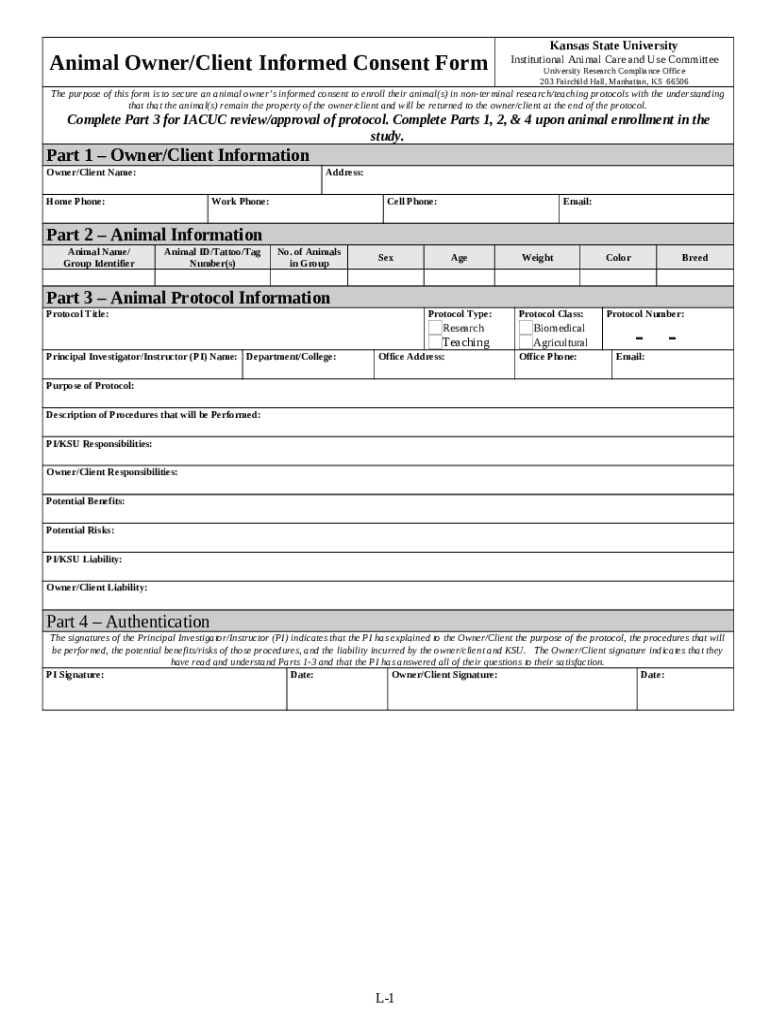 Appendix KAnimal Owner/Client Ined Consent Doc Template | pdfFiller