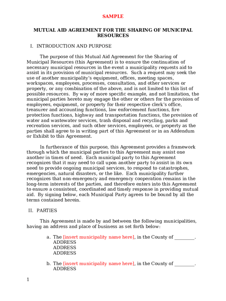 Sample Mutual Aid Agreement for Between Municipalities Doc Template ...