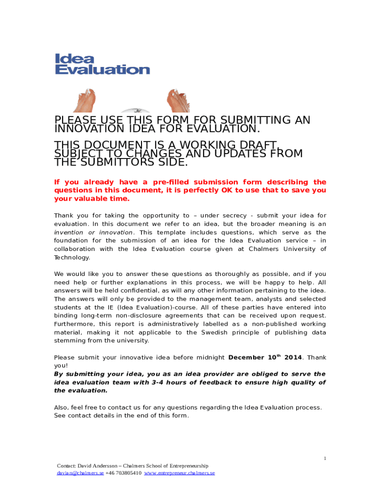 Idea Evaluation Idea Submission Doc Template | pdfFiller