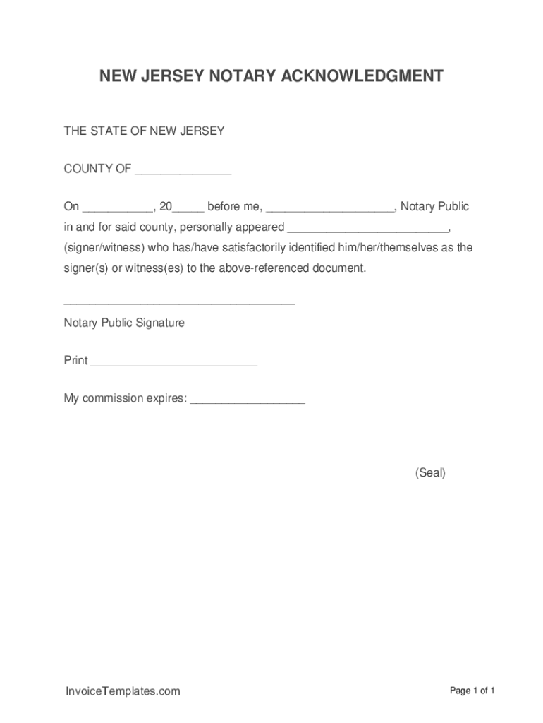 Fillable Online Fillable Online New Jersey Notary Acknowledgement Form ...