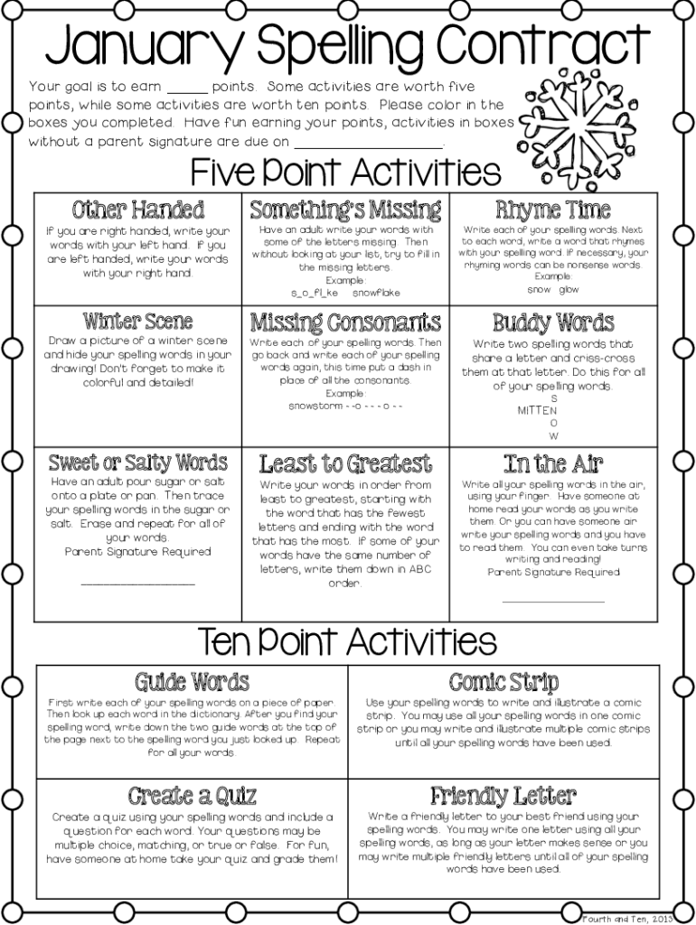 Fillable Online Spelling Contract - Super Teacher Ideas - Teaching ...