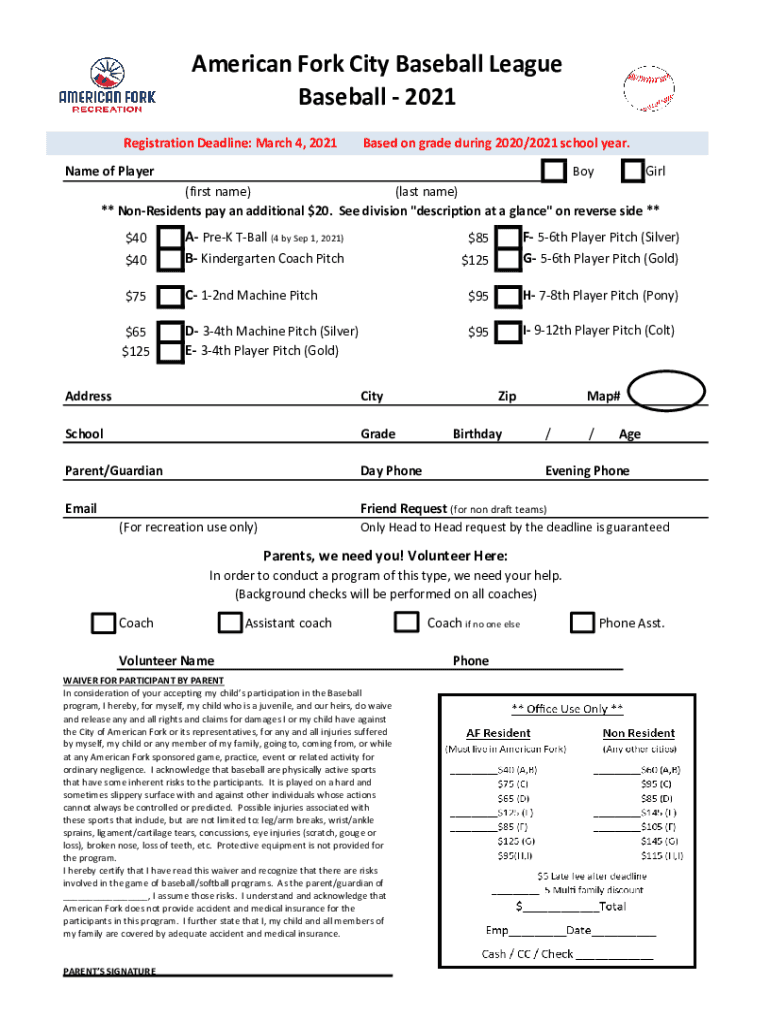 Fillable Online Baseball Registration Form 2021.pdf Fax Email Print ...