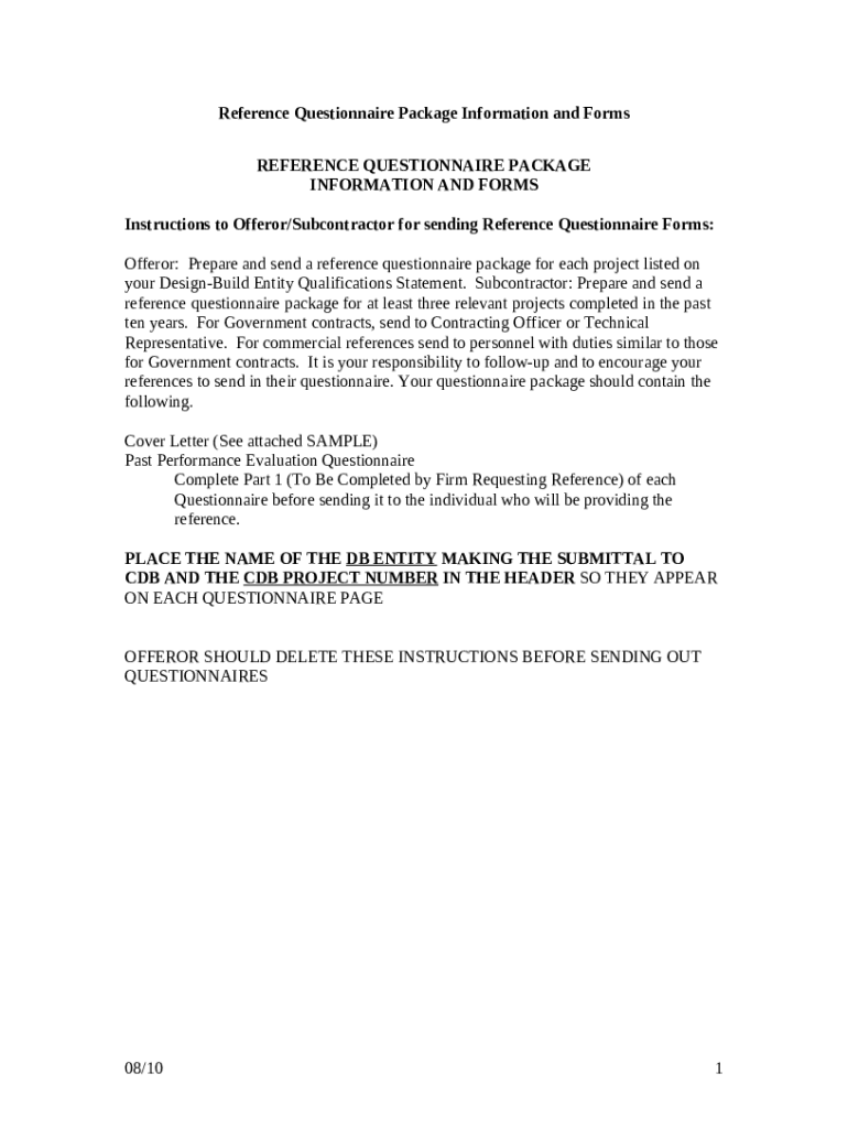 Reference Questionnaire Package Ination and s. Design-Build - www2 ...