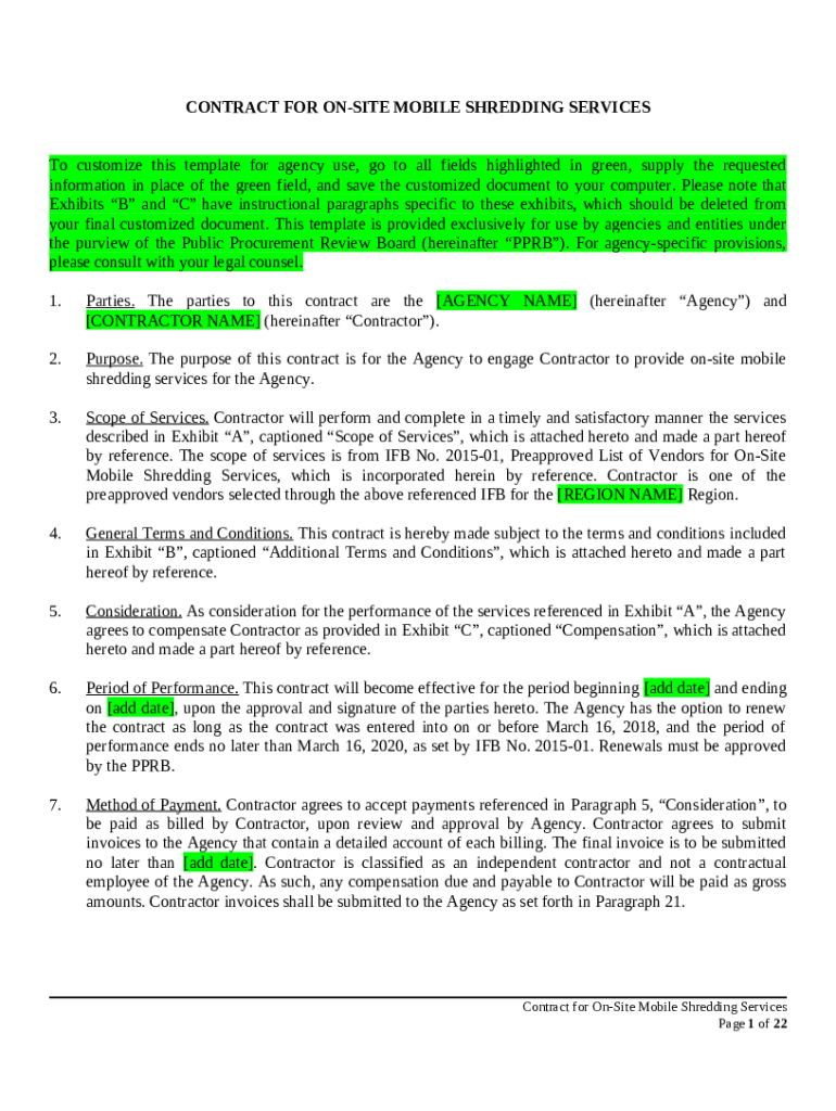 CONTRACT FOR ON-SITE MOBILE SHREDDING SERVICES Doc ... Doc Template ...