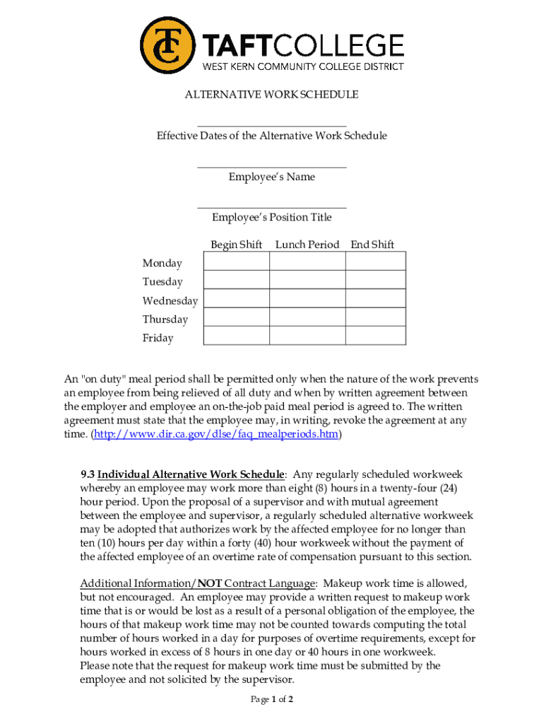 Fillable Online Alternative Work Schedules Policy and Procedure ...
