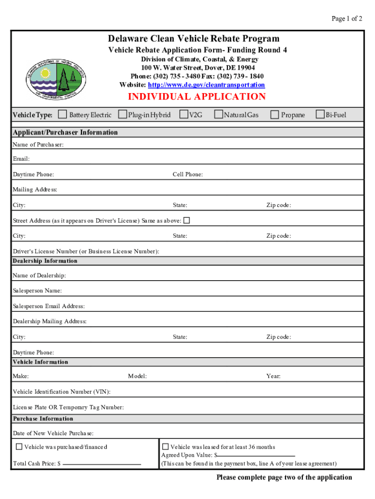 Fillable Online Fillable Online Delaware Clean Vehicle Rebate Program ...