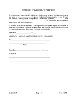 Free Closing Date Extension Addendum Clause and Samples - epg modot Doc ...