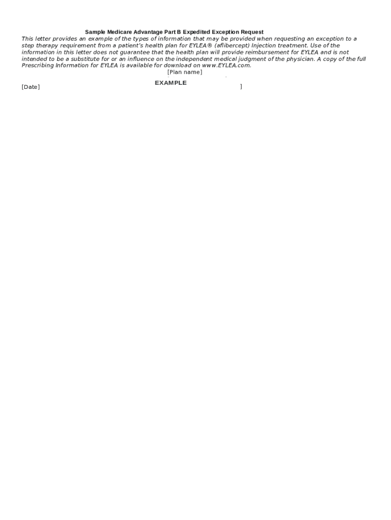 Sample Medical Exception Letter - US - hcp eylea Doc Template | pdfFiller