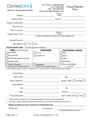 Fillable Online Tissue Request - CorneaGen Fax Email Print - pdfFiller