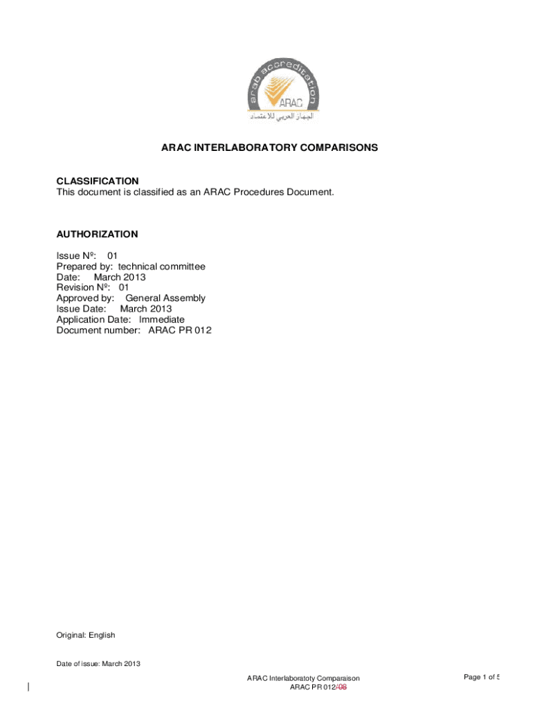 Fillable Online ARAC INTERLABORATORY COMPARISONS Fax Email Print ...