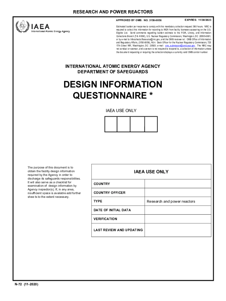 Fillable Online IAEA Form 72 - Design Information Questionnaire - Research And Power Reactors ...