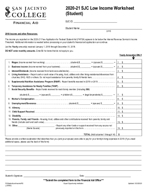 Fillable Online 2020-21 SJC Low Income Worksheet Fax Email Print ...