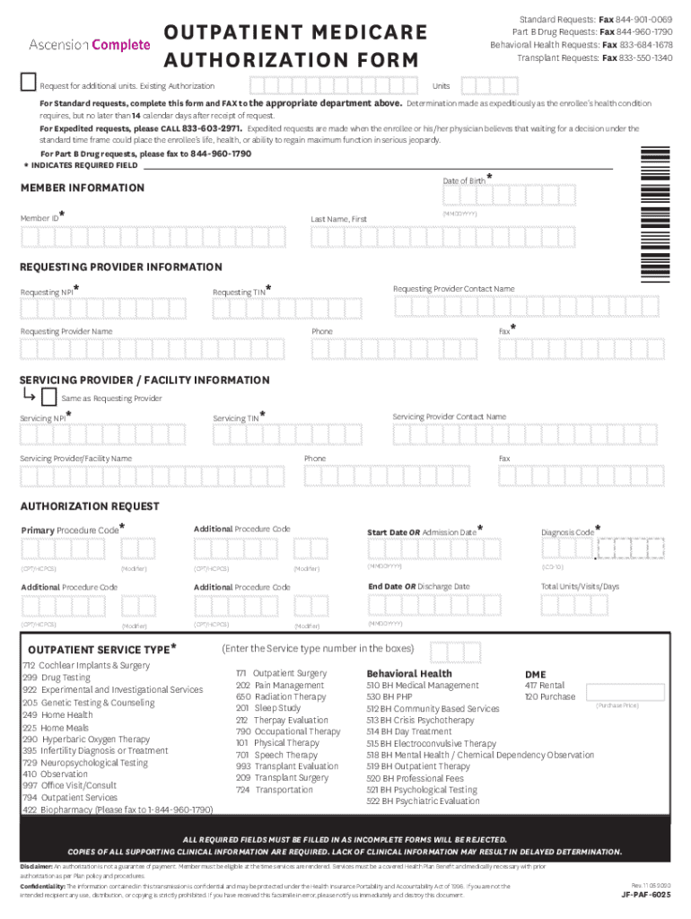 Fillable Online Ascension Complete - Outpatient Medicare Authorization ...