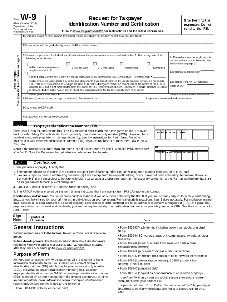 W-9 (Rev. October 2018)Instructions for the Requester of W-9 (Rev ...