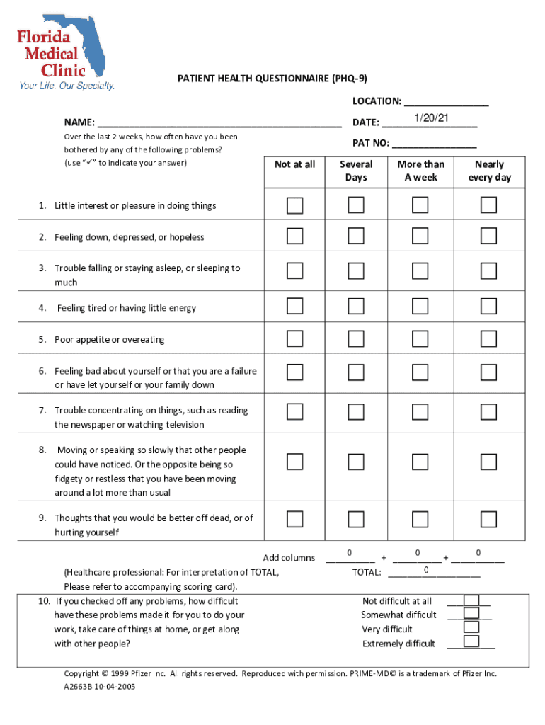 Fillable Online The Patient Health Questionnaire (PHQ-9) - OverviewThe ...