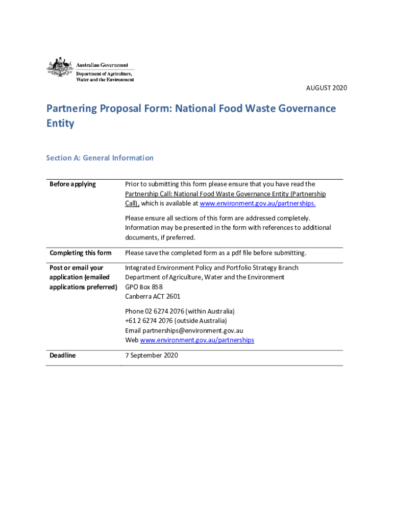 Fillable Online Partnering Proposal Form: National Food Waste ...