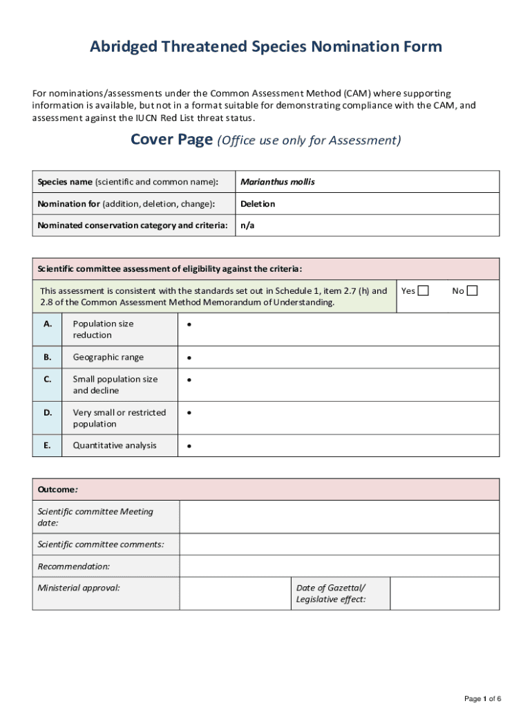 Fillable Online Abridged Threatened Species Nomination Form - Marianthus ... Fax Email Print ...