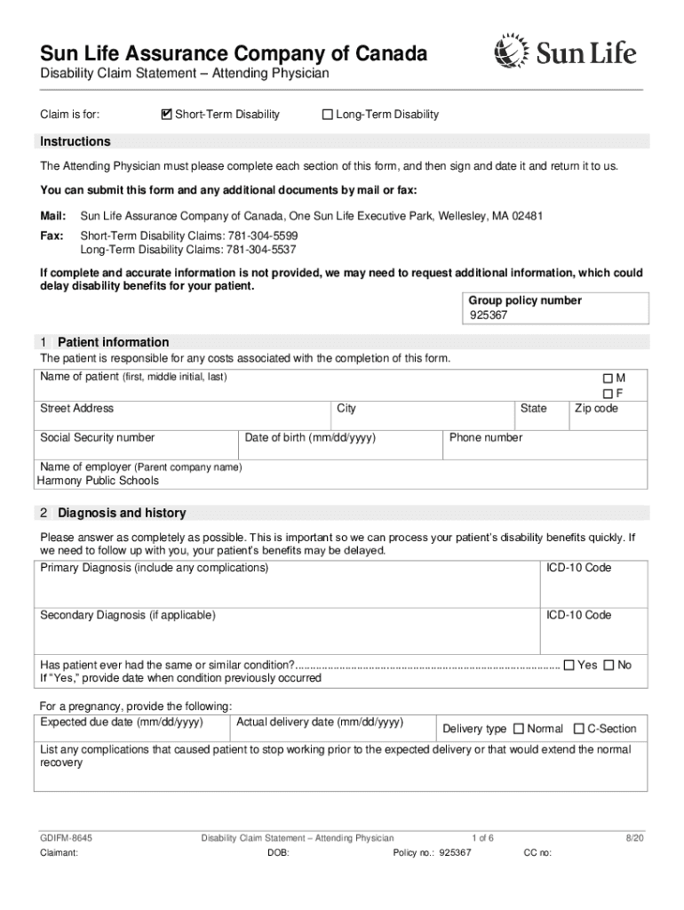 Fillable Online Fillable Attending Physicians Statement Disability ...