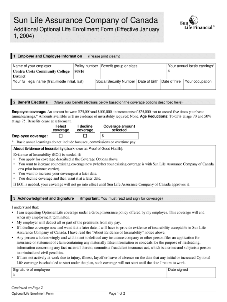 Fillable Online Group benefits enrolment form for plans ... - Sun Life ...