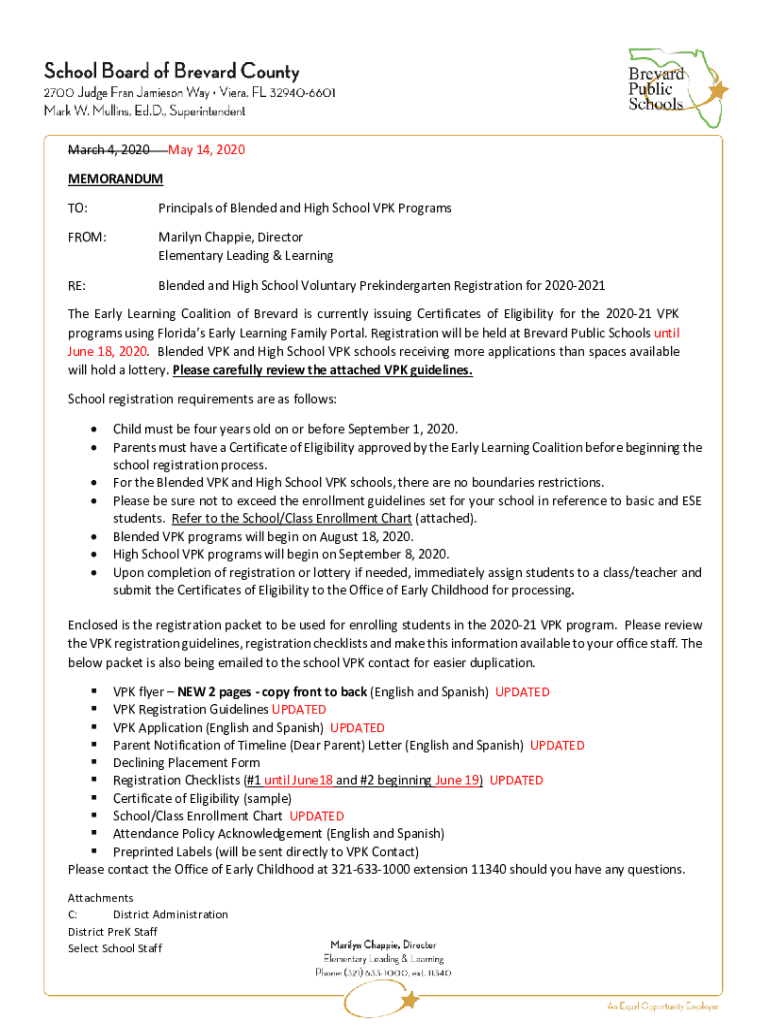 Fillable Online Principals of Blended and High School VPK Programs FROM Fax Email Print - pdfFiller