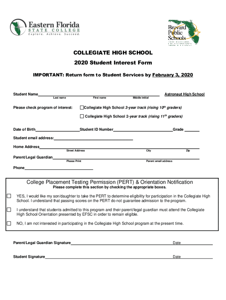 Fillable Online 2020 Student Interest Form Fax Email Print - pdfFiller