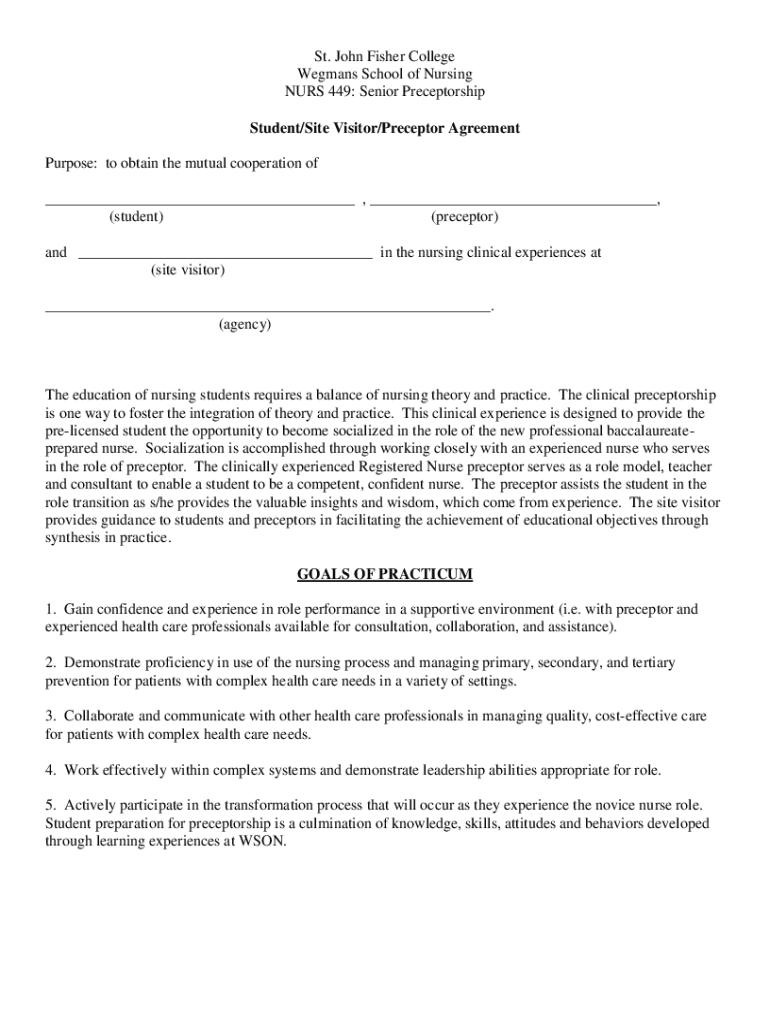 Fillable Online Nursing Student/Faculty/Preceptor Agreement Fax Email ...