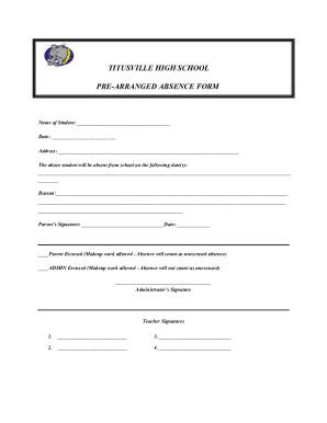 Fillable Online TITUSVILLE HIGH SCHOOL PRE-ARRANGED ABSENCE FORM Fax ...