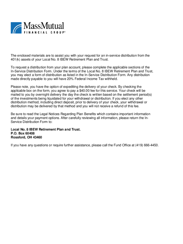 Fillable Online IBEW Local 8 In-Service Distribution Form Retirement ...